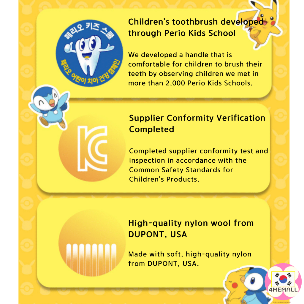 Perioe Kids 3 Step Children's Toothbrush 12pcs (Pikachu/ Piplup ) 3 to ...